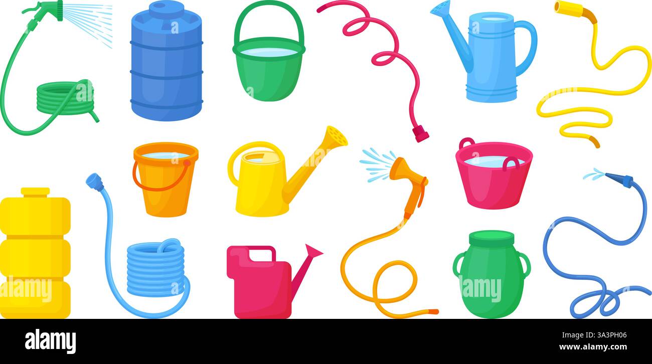 Watering accessories. Rubber watering hoses, water can, plastic ...