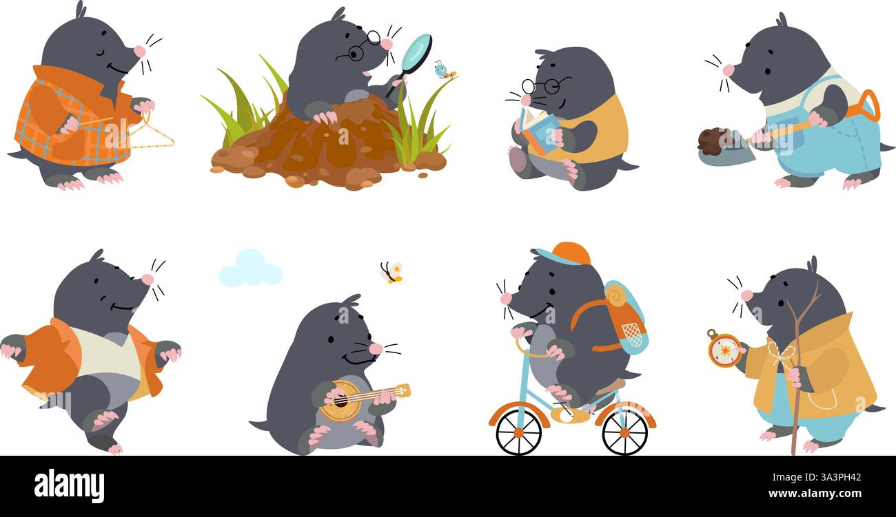 Funny mole. Cartoon cute moles, isolated wild nature characters. Rodent ...