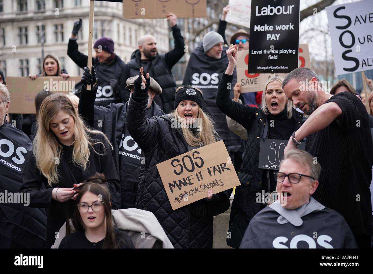 Hair and beauty sector owners and employees during a protest in ...