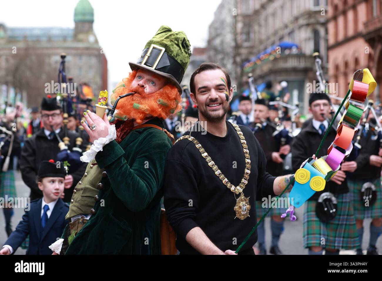 Lord Mayor of Belfast Micky Murray taking part in the St Patrick's Day ...