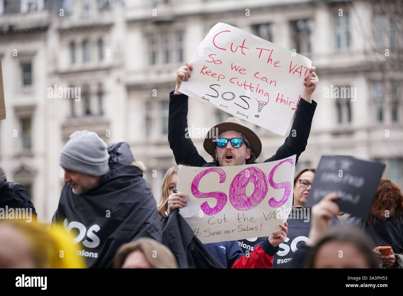 Hair and beauty sector owners and employees during a protest in ...