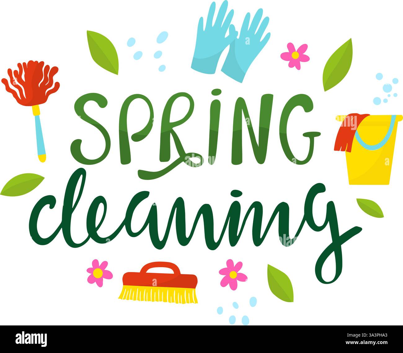 Spring cleaning poster. Seasonal refreshing home and garden. Hand ...