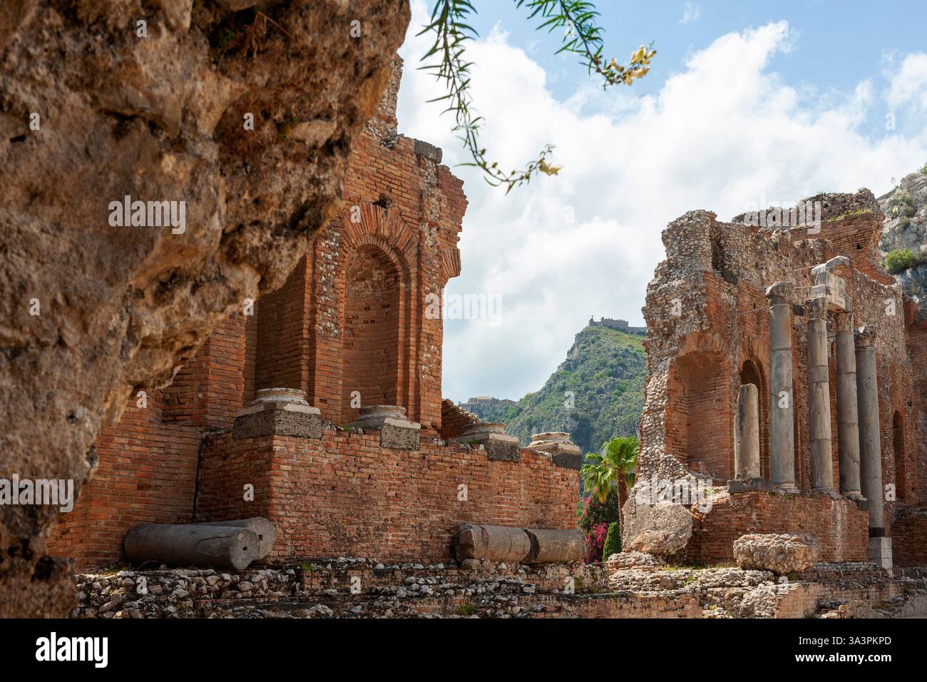 The partially restored ruins of the Ancient Theatre in Taormina, Sicily, Italy Stock Photo - Alamy
