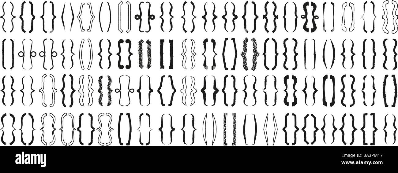 Hand drawn text brackets. Doodle curly braces, sketch bracket pairs for ...