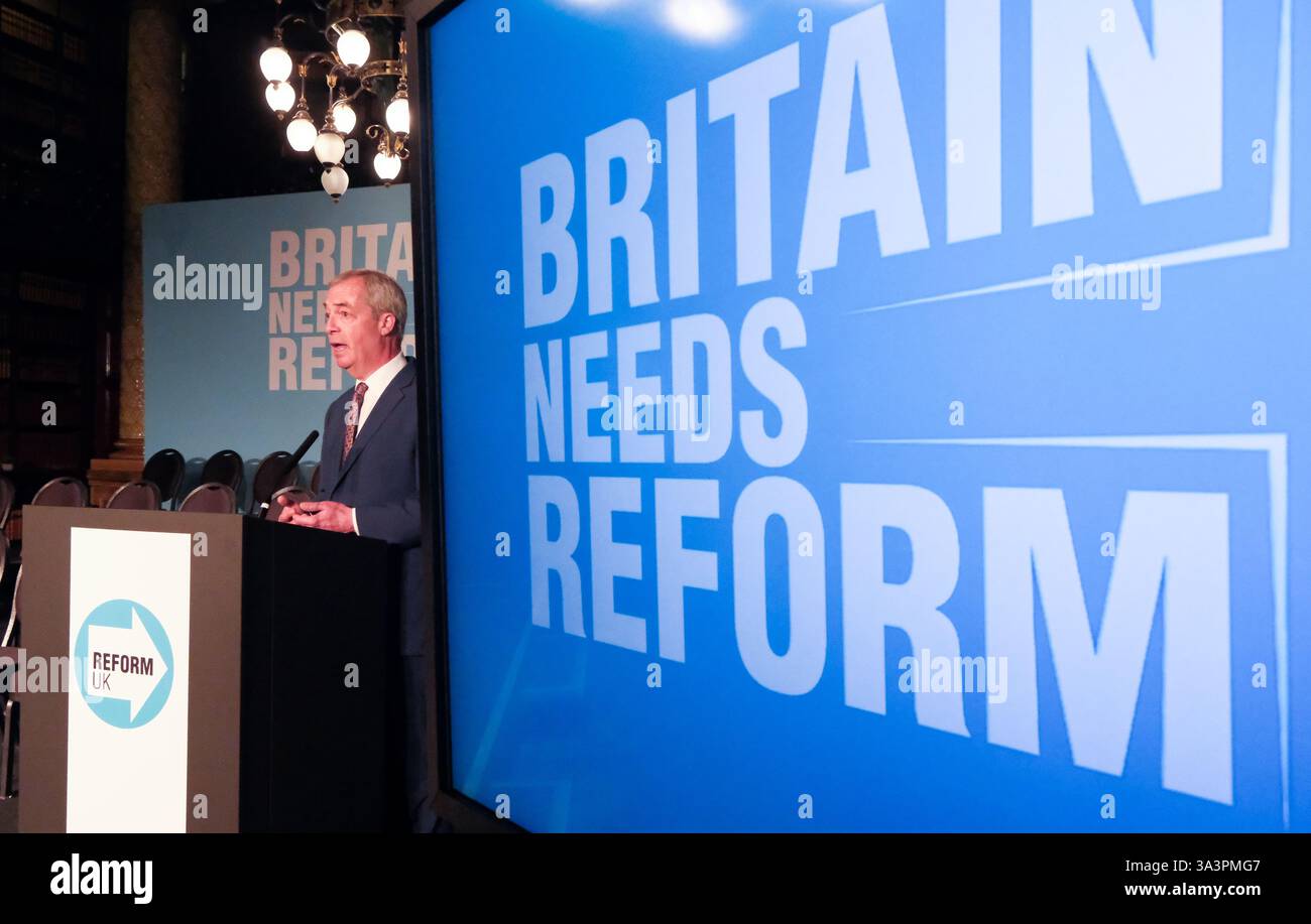 London, UK. 17th Mar 2025. Reform Party UK press conference. Nigel ...