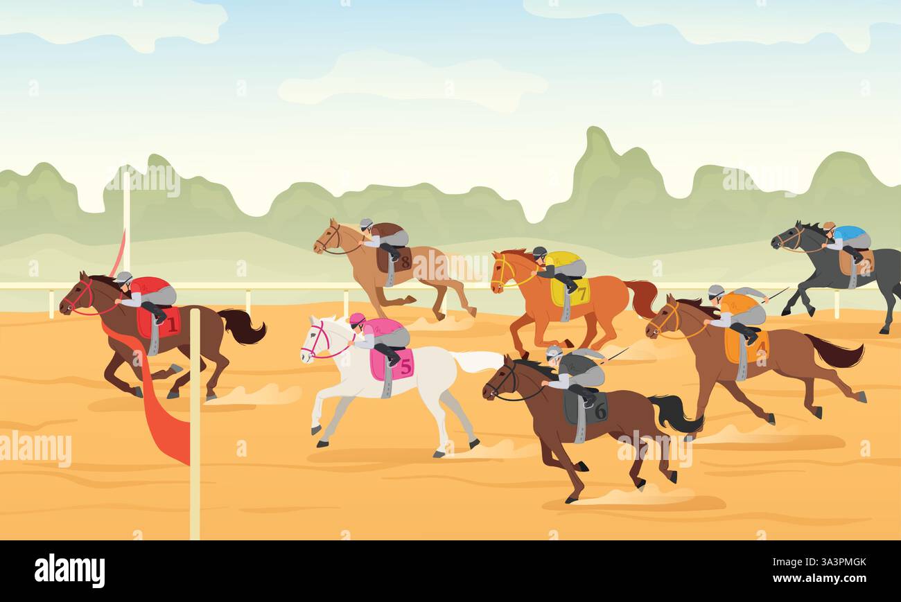 Horse race finish line. Equestrian sport competition winner crossing ...