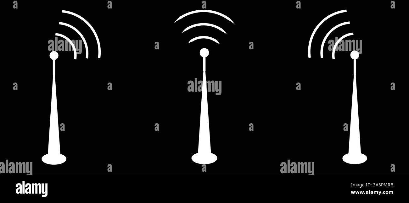 Communication radio transmission tower with waves web icon symbol Stock ...