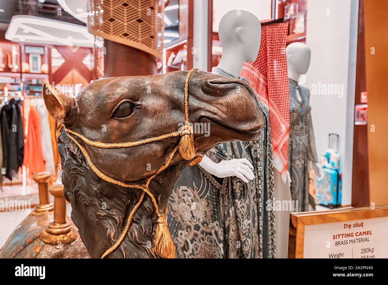 23 January 2025, Abu Dhabi, UAE: Close up of a camel statue in a ...