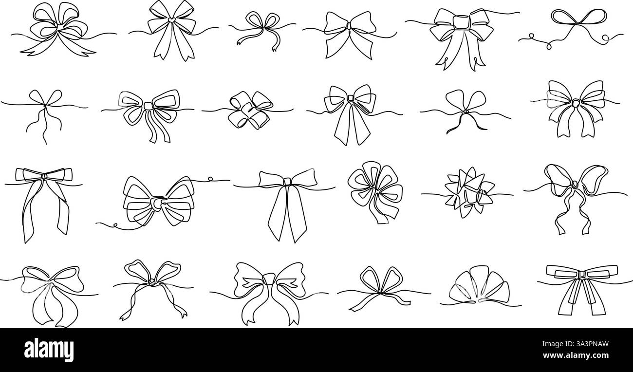 Continuous line art ribbon bows. One line bow for holidays gift ...