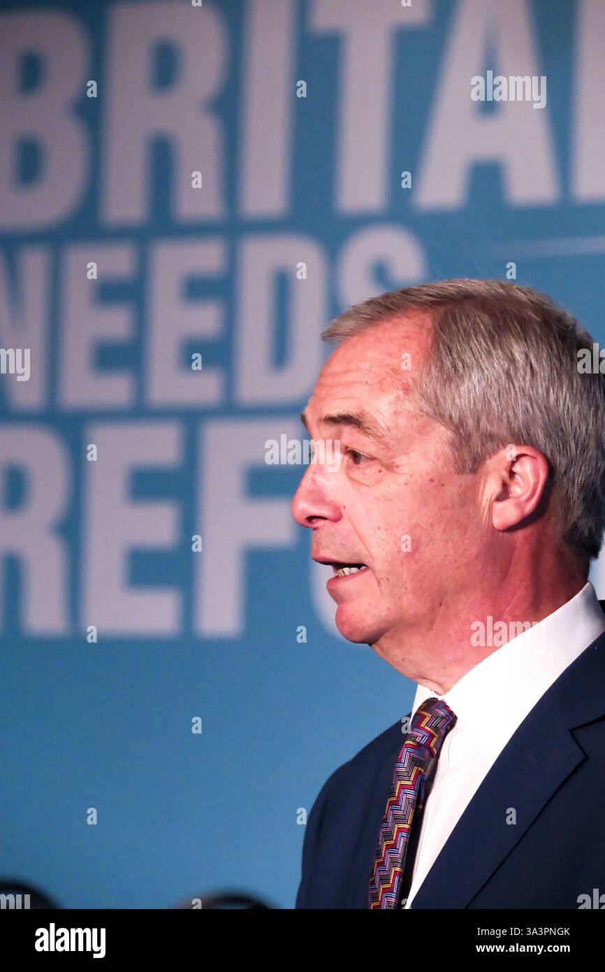London, UK. 17th Mar 2025. Reform Party UK press conference. Nigel ...
