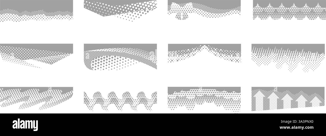 Halftone covers. Document header layered divider with abstract dotted ...