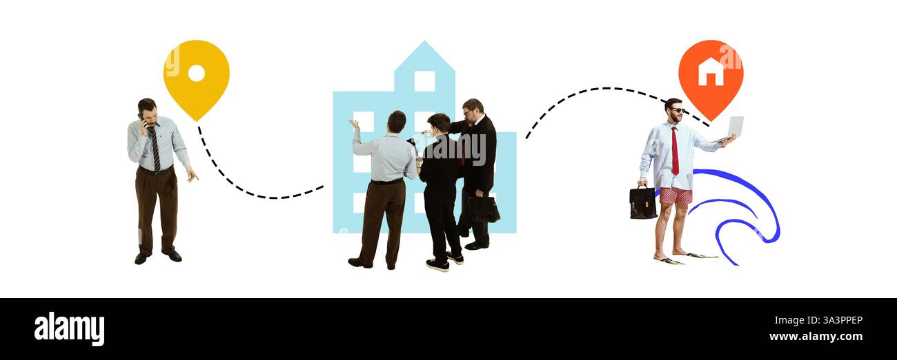 Sequence of professionals transitioning from traditional office to ...