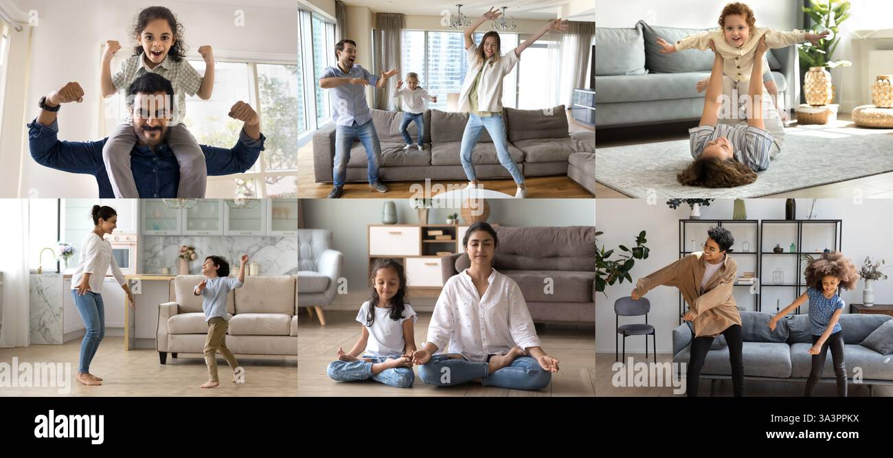 Collage of diverse activities of different families with kids Stock ...