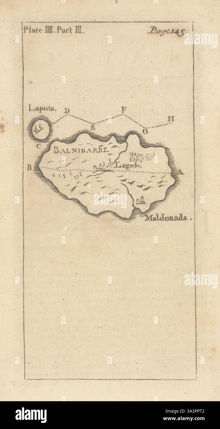 Balnibarbi & Laputa flying island. Jonathan Swift. Gulliver's Travels ...