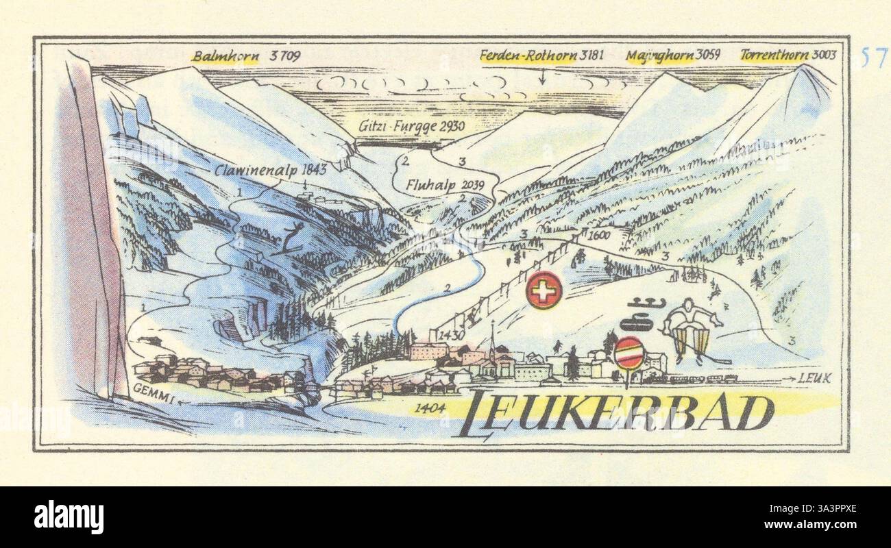 Leukerbad small ski resort piste/trail map by Otto Müller. Switzerland ...