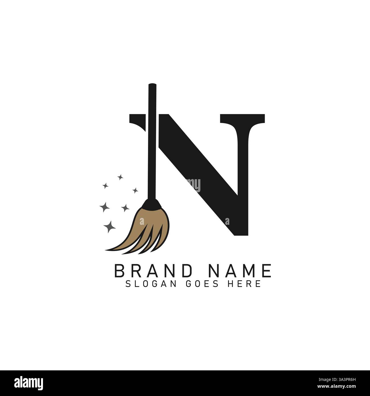 Letter N House Cleaning Broom Logo. Alphabet N Cleaning Brush Icon ...