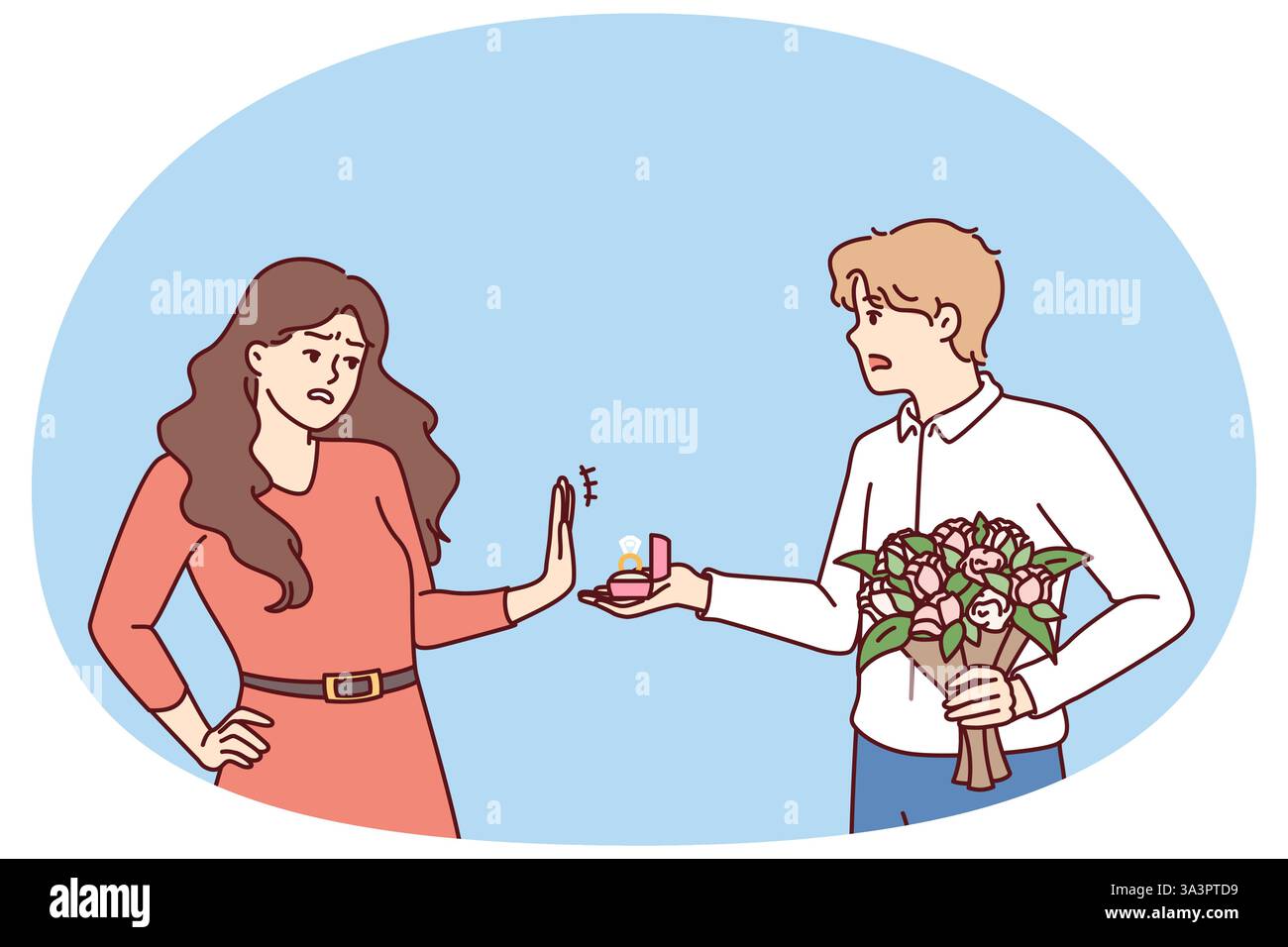 Woman rejects marriage proposal from man holding engagement ring and ...