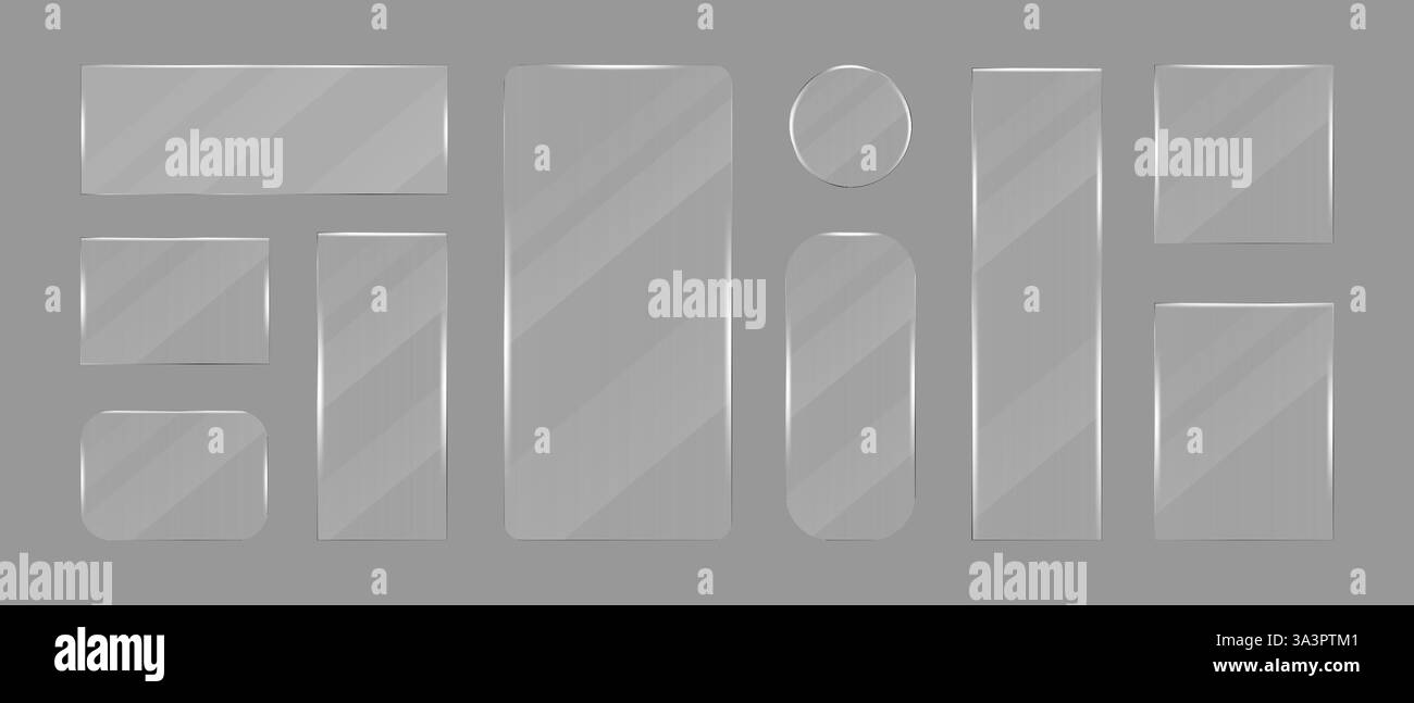 Flat glass frames of geometric shape empty, Glass transparent realistic ...