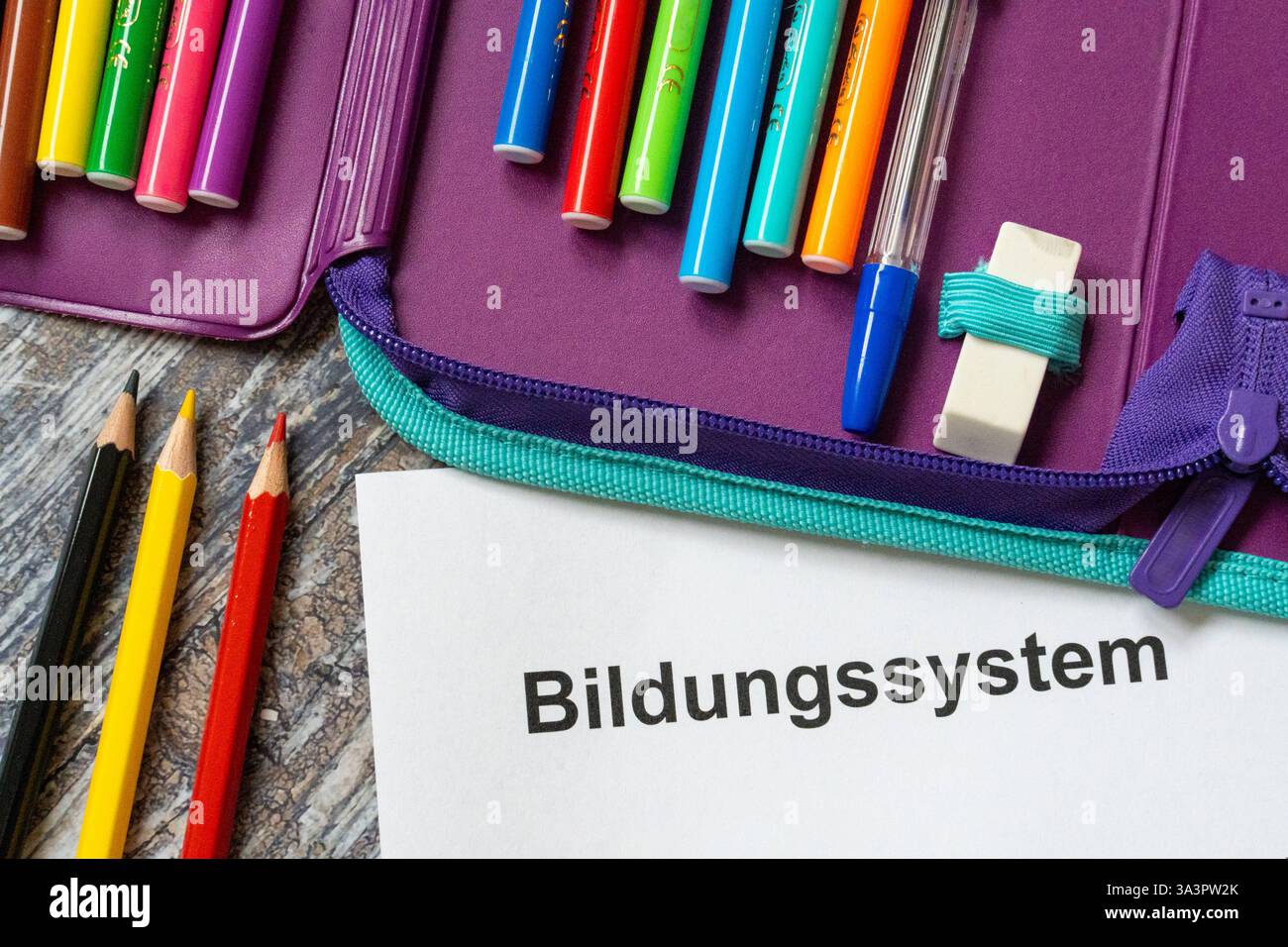 Bavaria, Germany - 16 March 2025: An open pencil case with colored ...