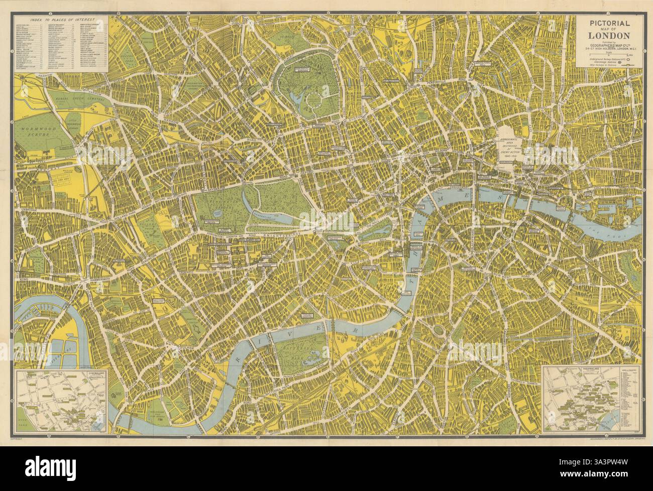 Pictorial Map of London showing area destroyed in 1940-41 by enemy ...