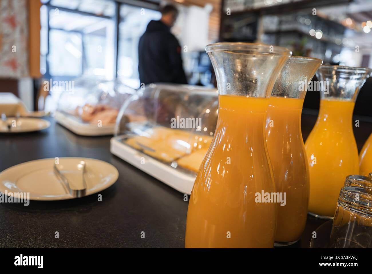 Breakfast Buffet with Orange Juice in Luxury Hotel Dining Area Stock ...