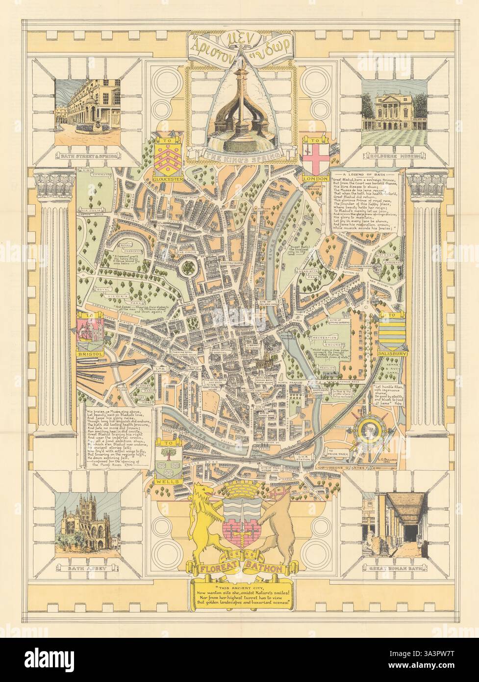 Floreat Bathon - This Ancient City… Bath pictorial map by Leslie ...