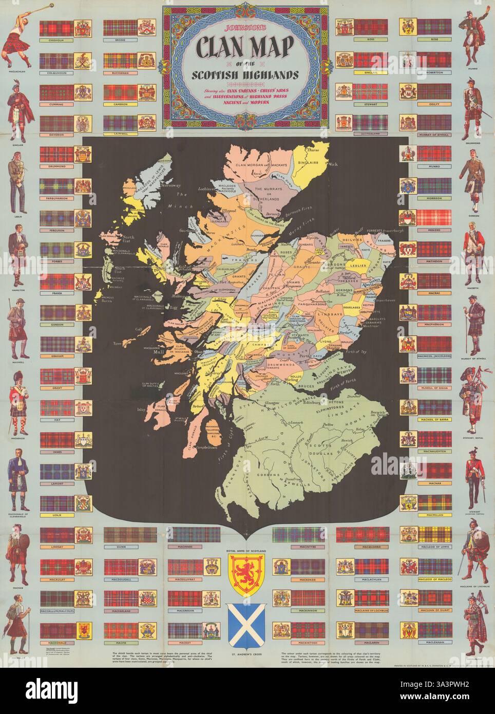 Johnston's Clan Map of the Scottish Highlands. Tartans Arms Dress ...