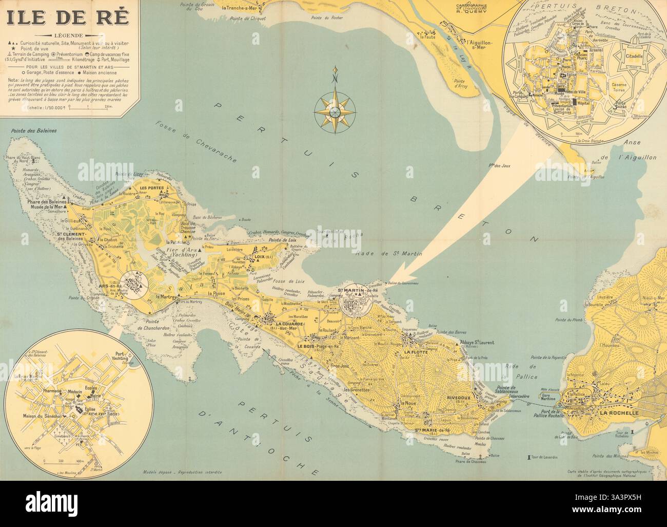 Carte Touristique de l'Ile de Ré. St. Martin plan. Vintage tourist map ...