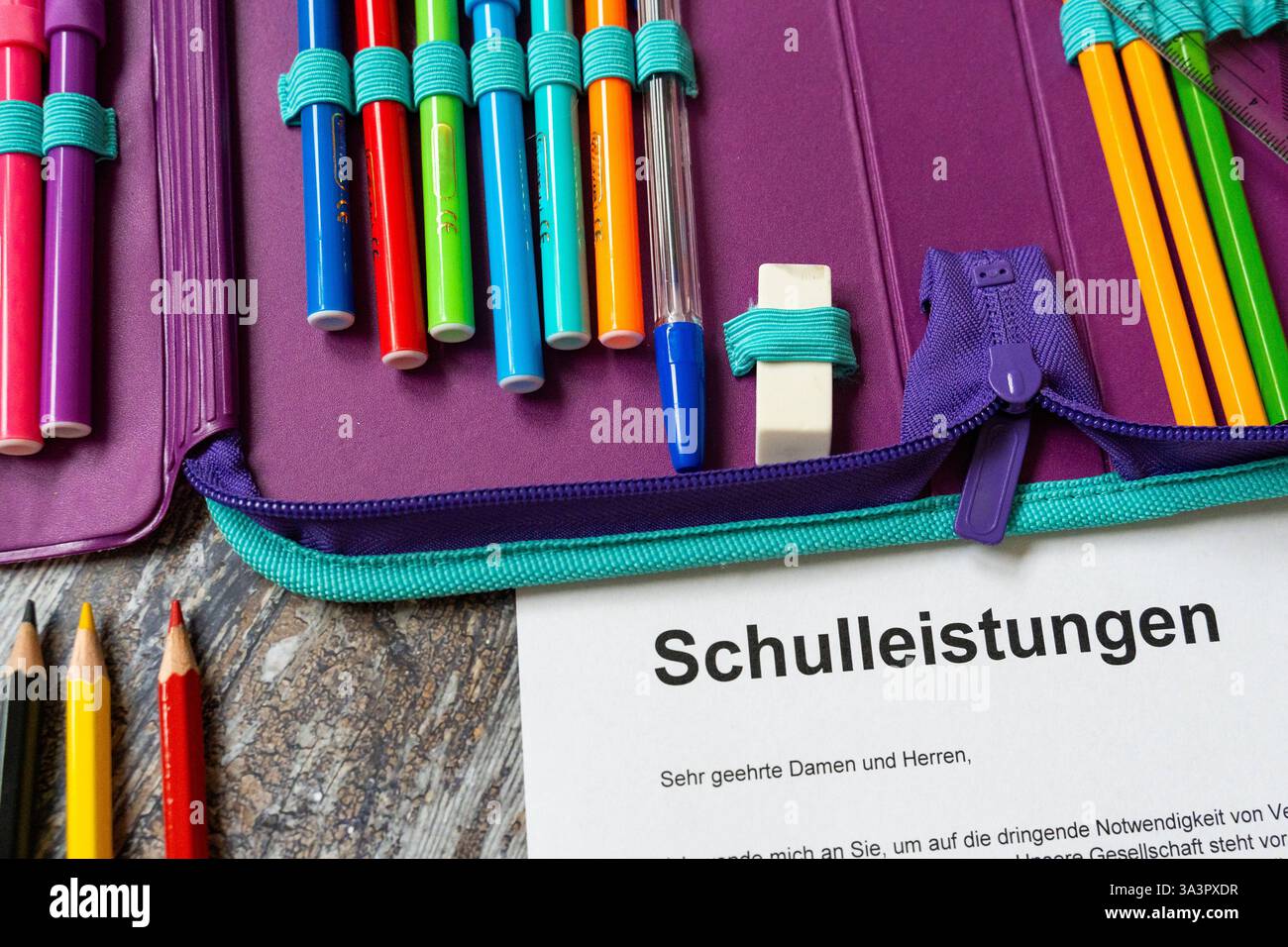 Bavaria, Germany - 16 March 2025: An open pencil case with colored ...