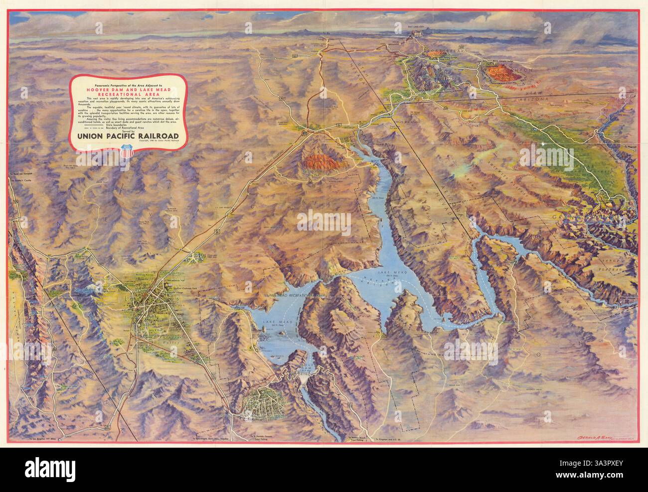 Las Vegas Hoover Dam & Lake Mead panoramic map. Bryce/Grand Canyon ...