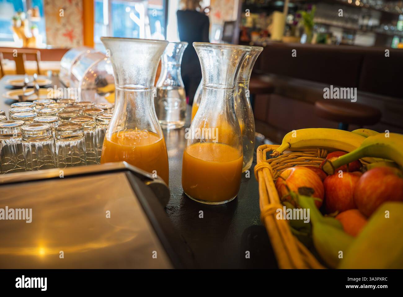 Luxury Hotel Dining Area with Refreshment Setup and Seating Stock Photo ...