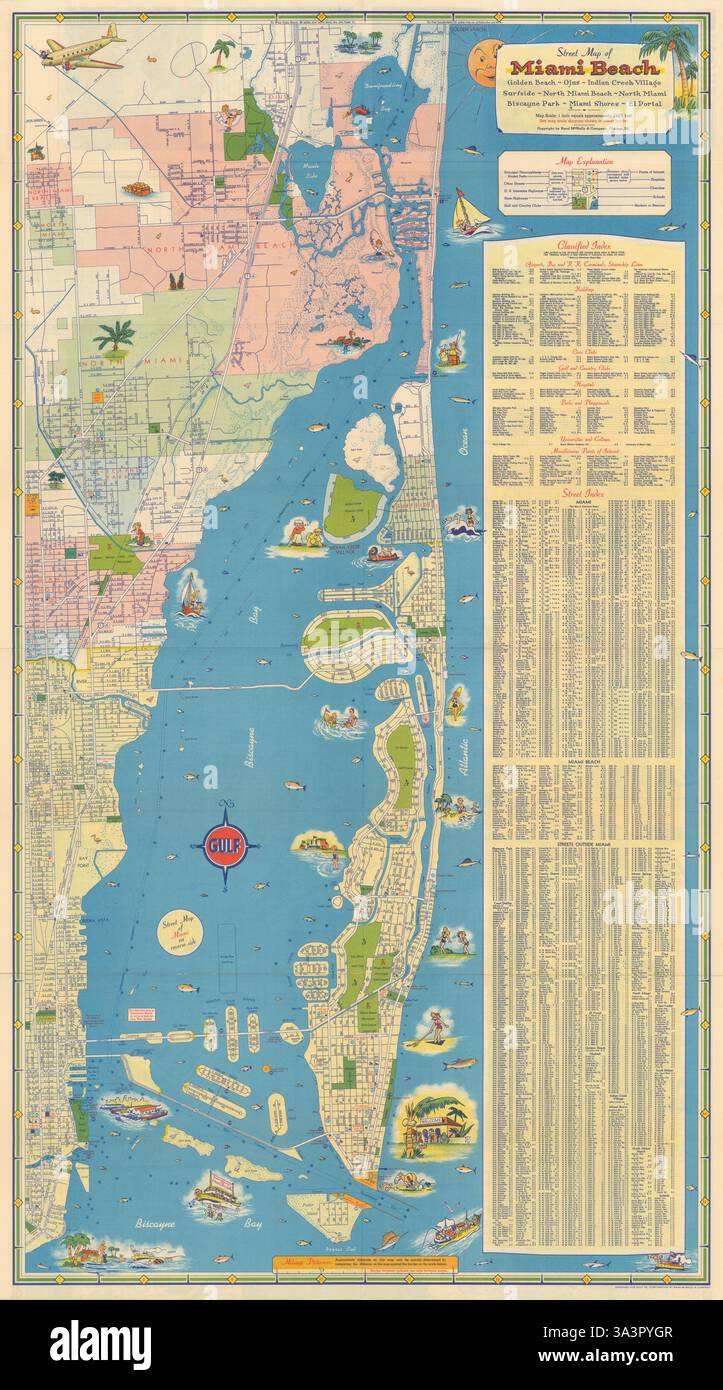Miami Beach Info-Map/Street Map by Rand McNally for Gulf Oil 1941 old ...