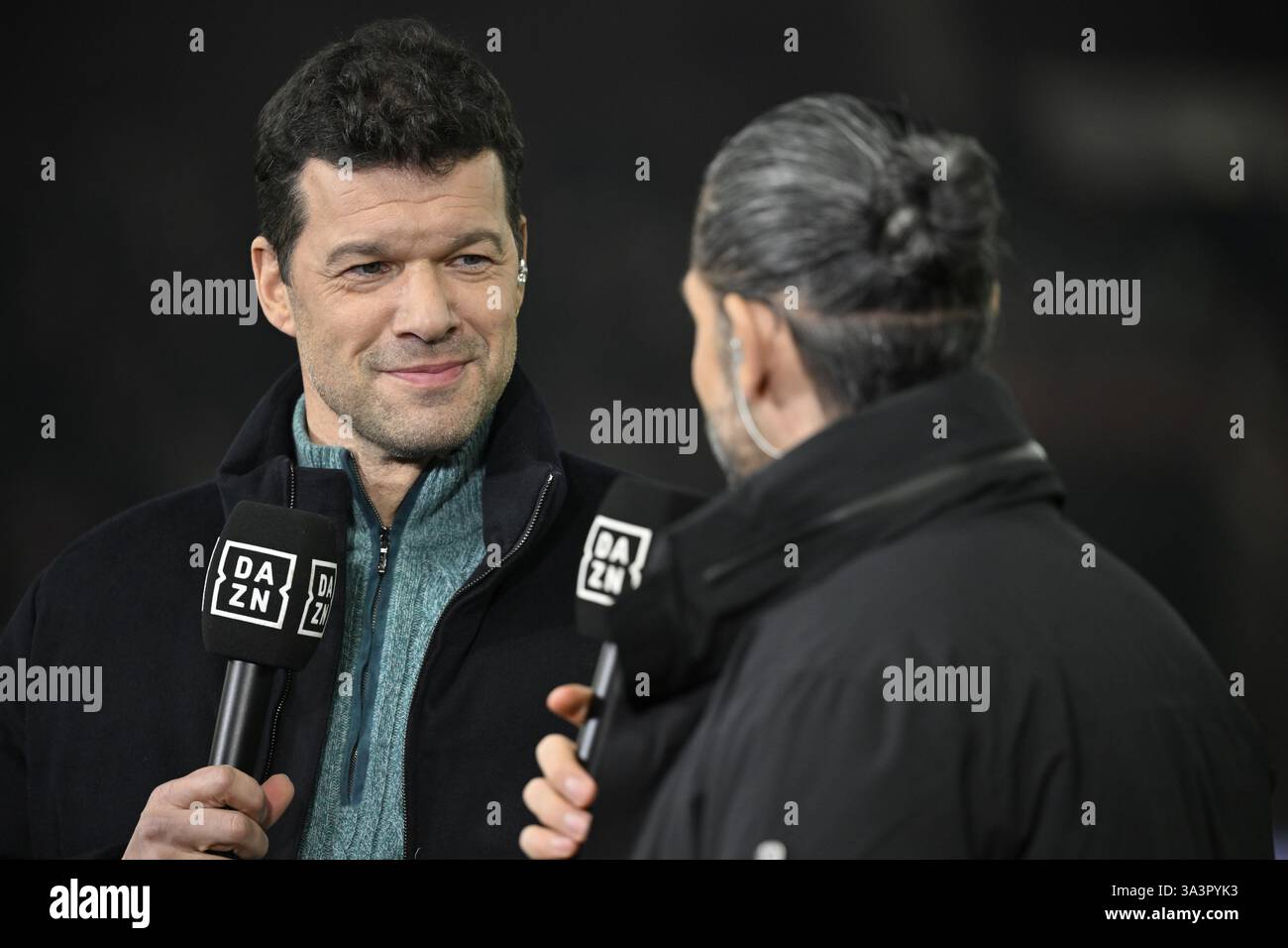 DAZN TV expert Michael Ballack, portrait, in an interview with reporter ...