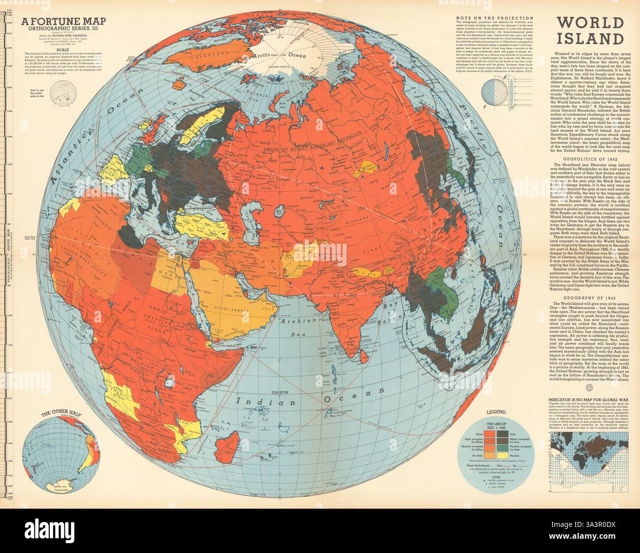 World Island. Persuasive World War Two map. Richard Edes Harrison ...