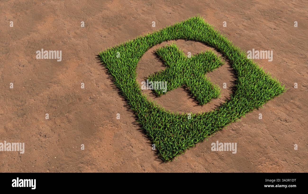 Concept conceptual green summer lawn grass symbol shape on brown soil ...