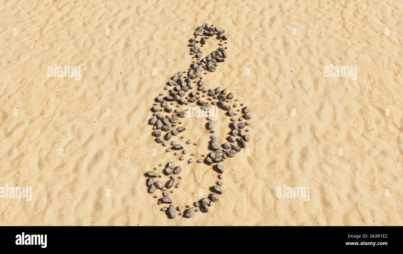 Concept conceptual stones on beach sand handmade symbol shape, golden ...