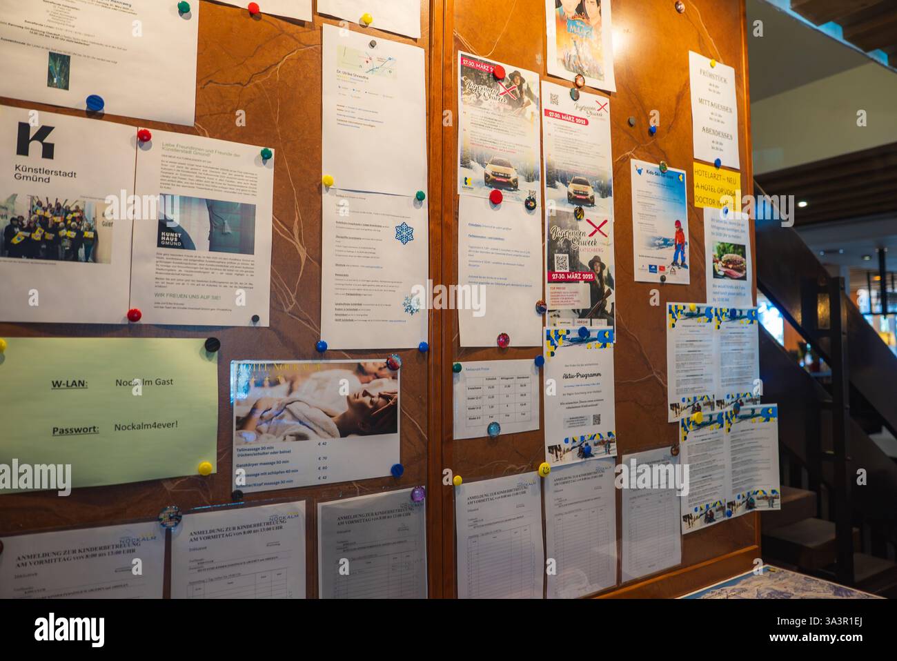 Bulletin Board with Notices in a Luxury Hotel Interior Setting Stock ...