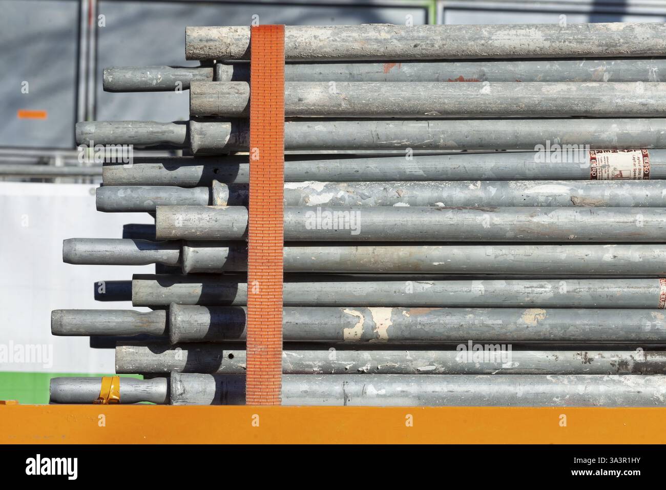 Construction material steel girder on the loading area of a lorry ...