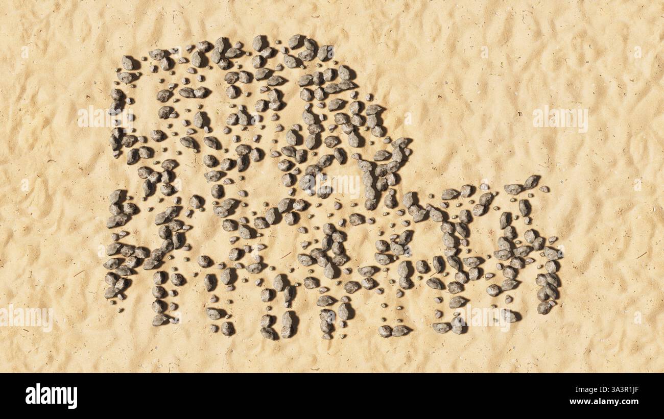 Concept or conceptual stones on beach sand handmade symbol shape ...