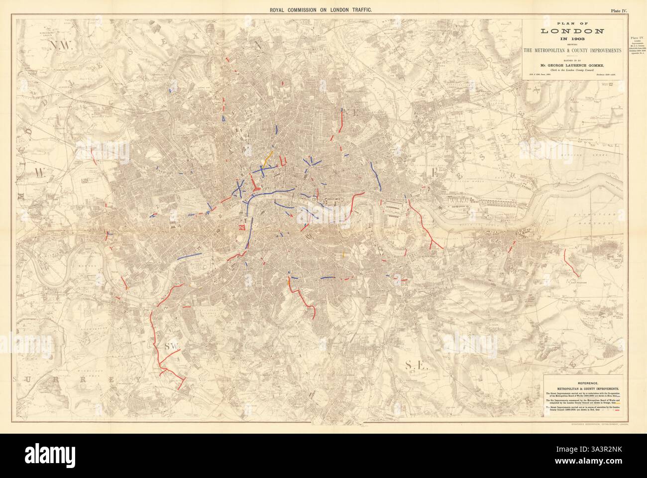 Plan of London in 1903 showing 1855-1904 street/road improvements 1906 ...