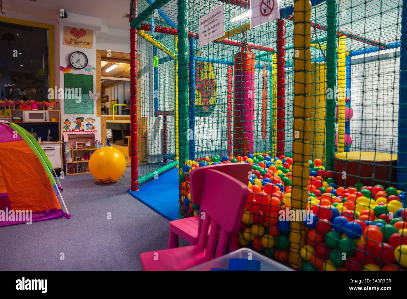 Indoor Children's Play Area with Ball Pit and Climbing Structures Stock ...