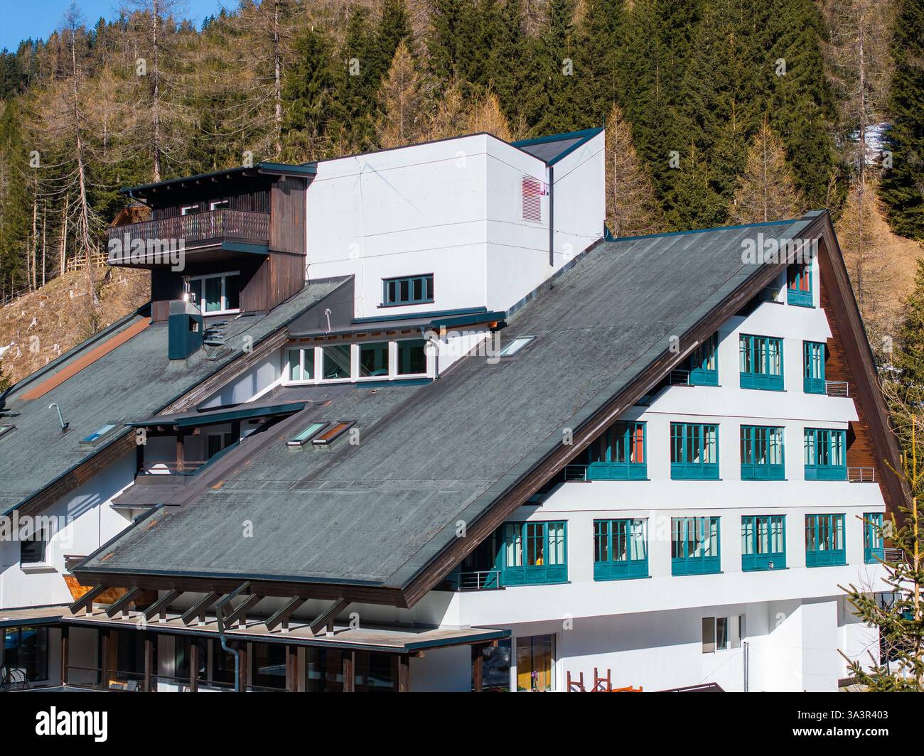 Modern Alpine Hotel Nockalm Surrounded by Evergreen Forests Stock Photo ...