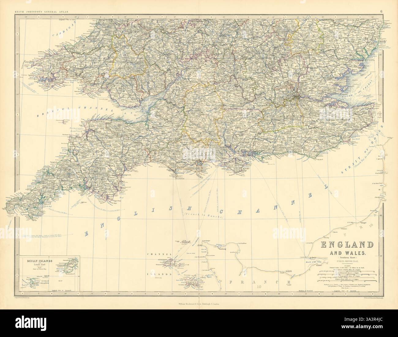 England & Wales (South) Scilly Islands English Channel 50x60cm JOHNSTON ...