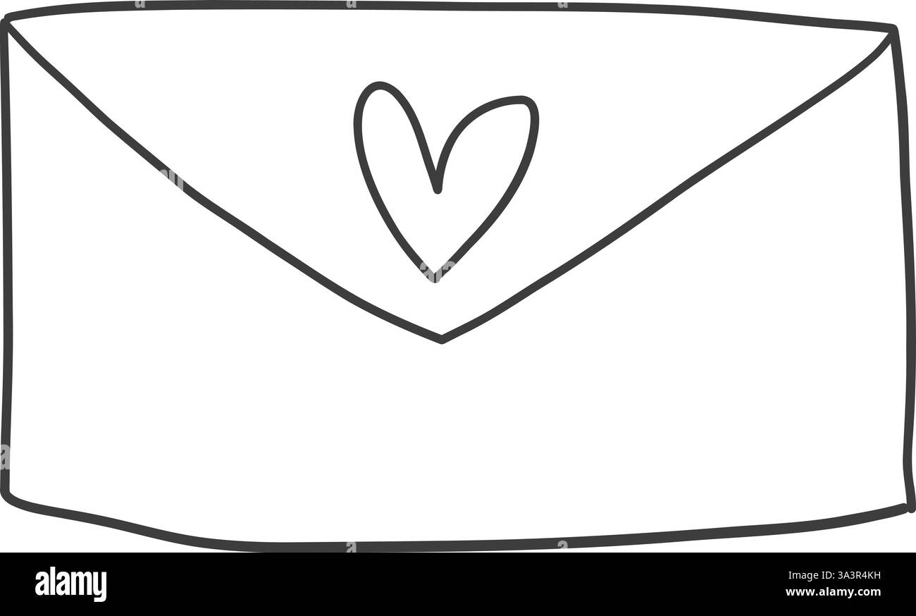 Love envelope party doodle. Sketch of Birthday decoration, gift box ...
