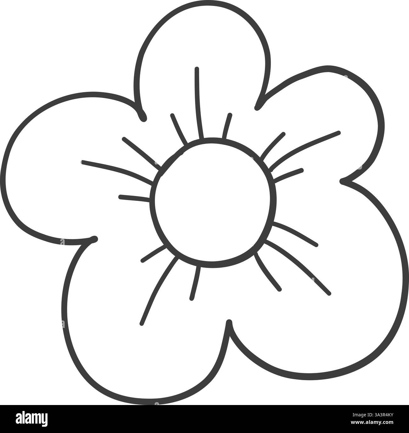 Cute flower party doodle. Sketch of Birthday decoration, gift box, cake ...
