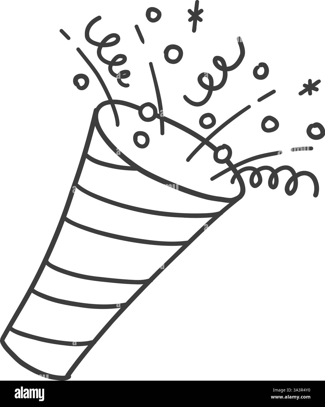 Confetti party doodle. Sketch of Birthday decoration, gift box, cake ...