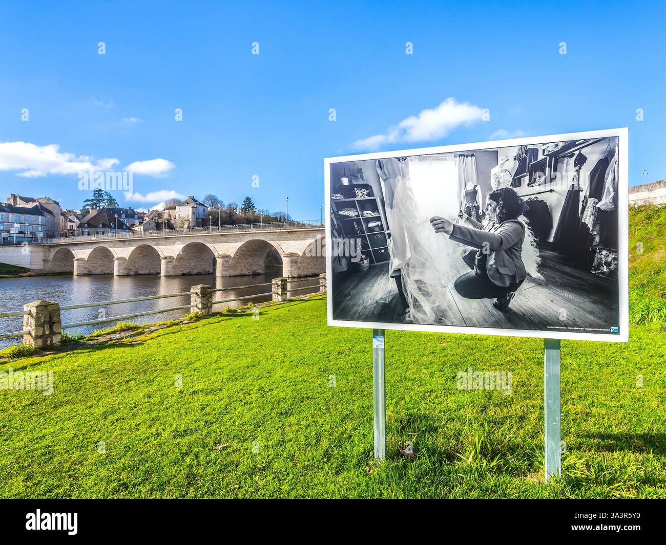 Multiple arched road bridge across the river Creuse - Le Blanc, Indre ...