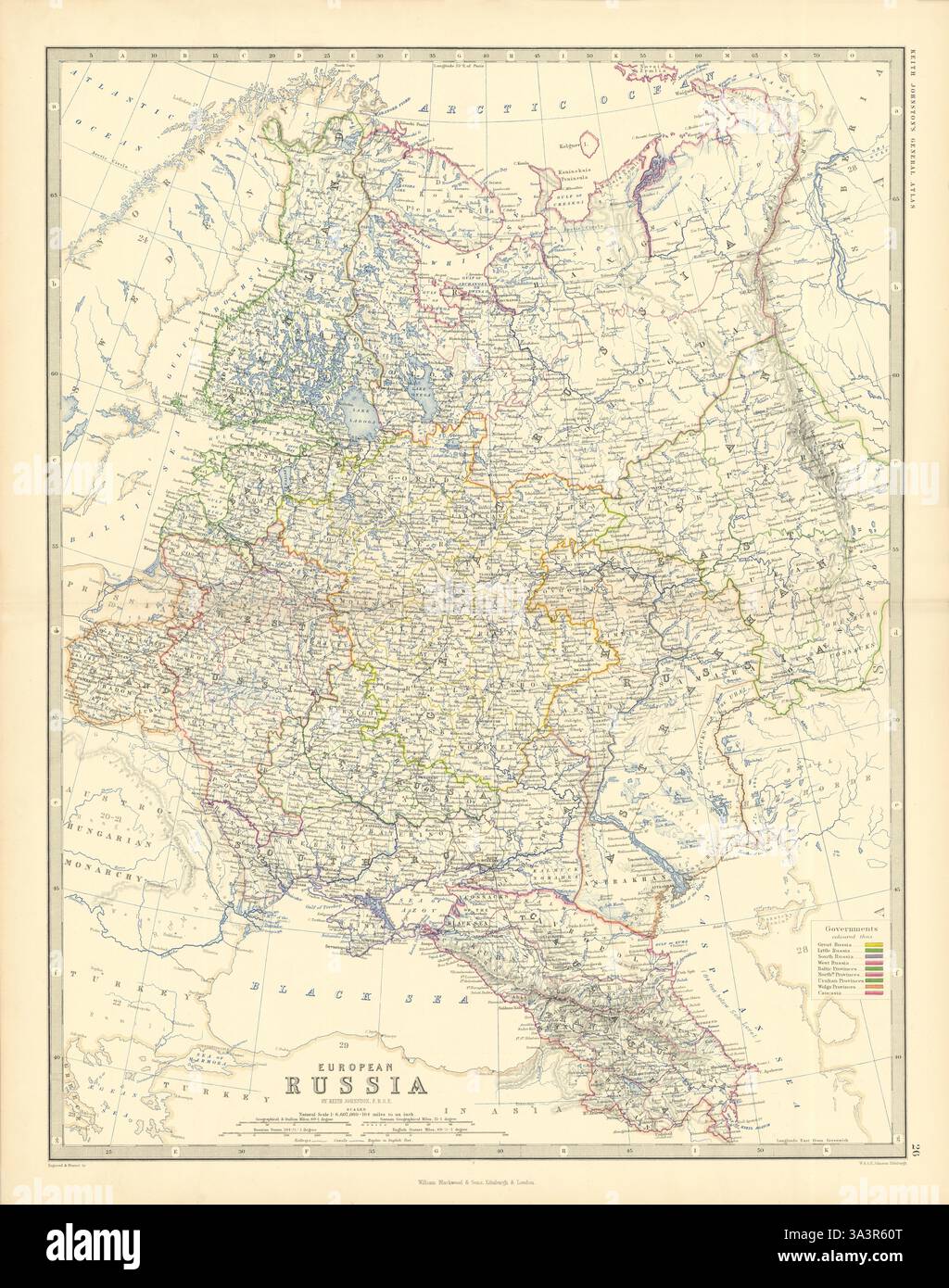 European Russia. Caucasus Baltic States Ukraine 50x60cm. JOHNSTON 1876 ...