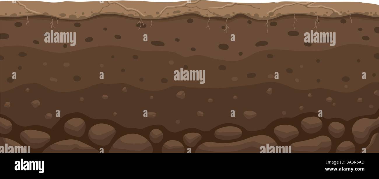 Seamless soil layer. Layered dirt clay, ground layer with stones and ...