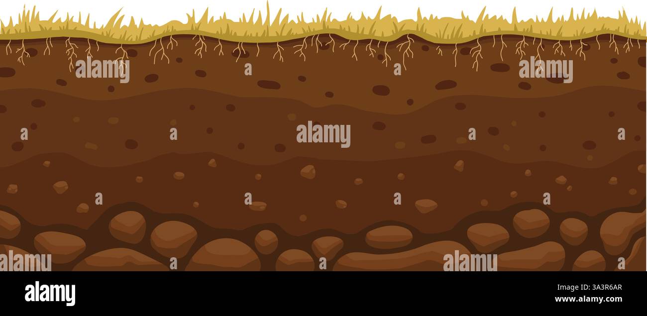 Seamless soil layer. Layered dirt clay, ground layer with stones and ...